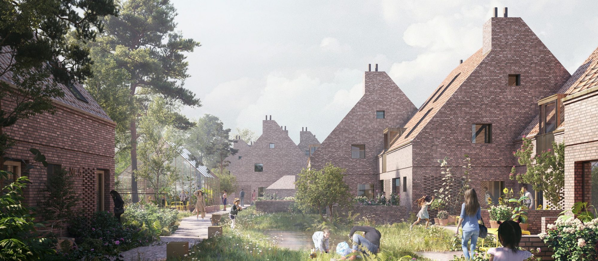 Autentisk tegl spiller sammen på Falens tag, facade og belægning